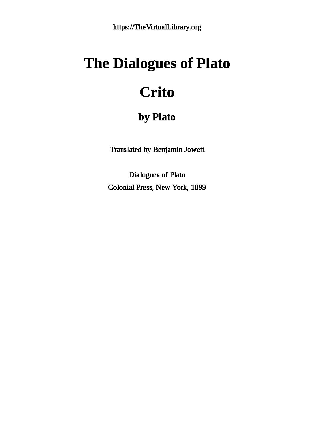 The Dialogues of Plato – Crito – PDF | Forge of Logos